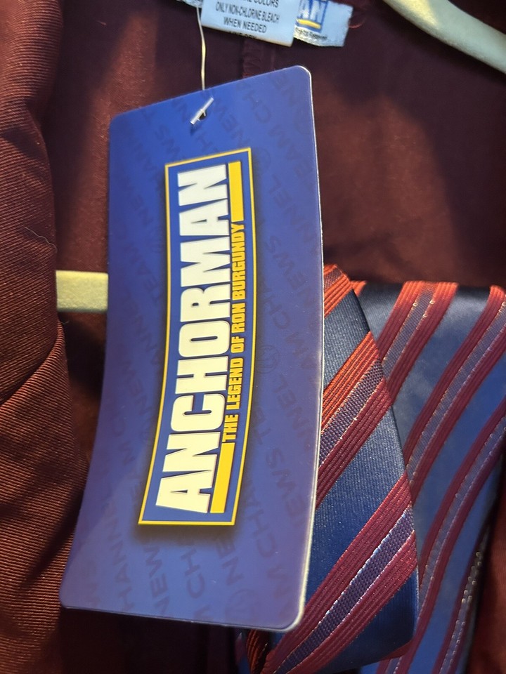 Adult Authentic Ron Burgundy Anchorman Costume No Pants Cosplay Wig Tie ...