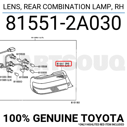 815512A030 Genuine Toyota LENS, REAR COMBINATION LAMP, RH 81551-2A030 ...