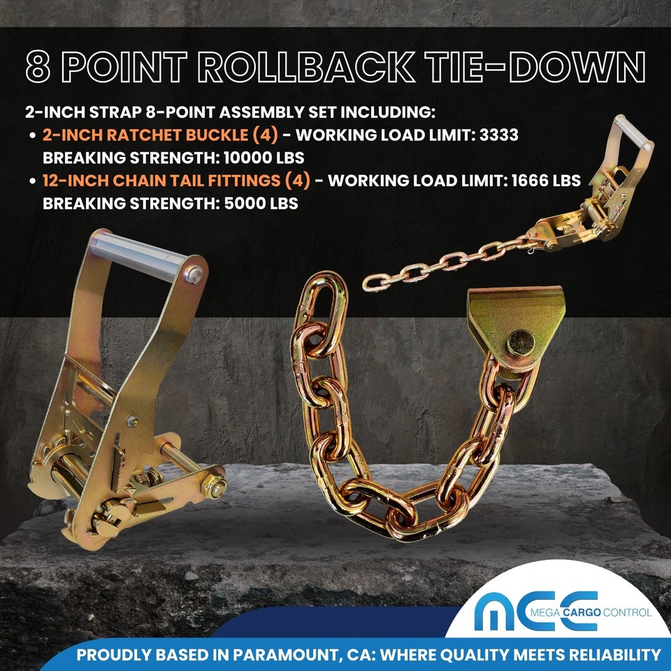 8 Point Rollback Tie Down Kit w/ Chain Ends For Car Hauler Tow Truck ...