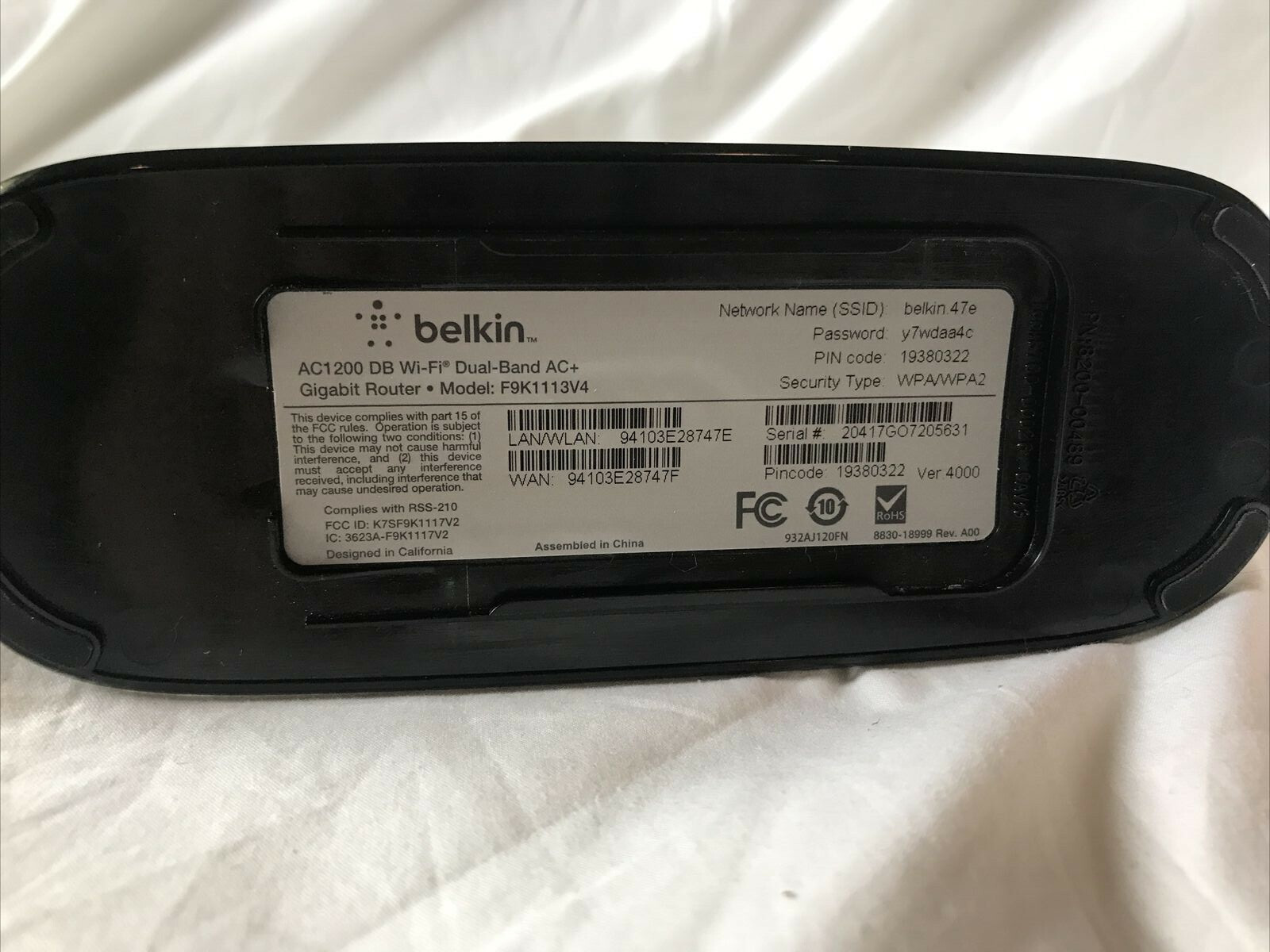 Belkin AC1200 DB Wi-Fi Dual-Band AC+ Gigabit Router F9K1113v4 | eBay