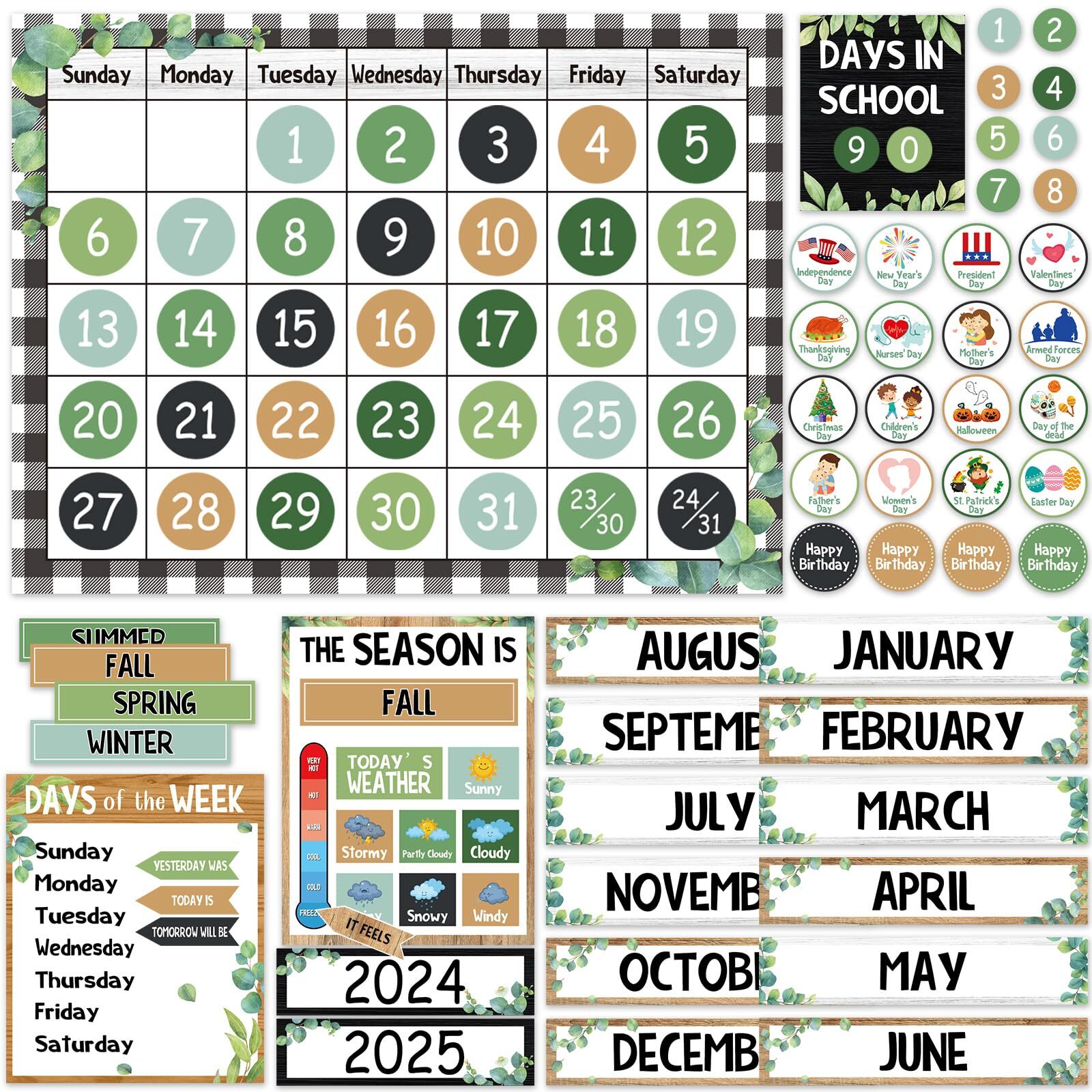 Farmhouse Classroom Calendar Set Bulletin Board Sets for Teachers ...
