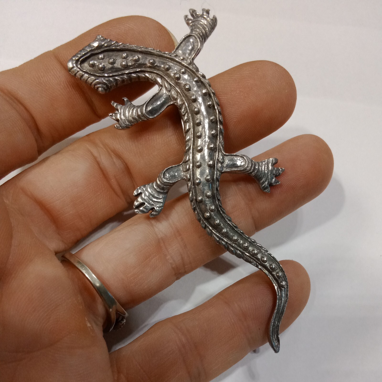 1980's Vintage Pewter Lizard Salamander Brooch Pin Si… - Gem