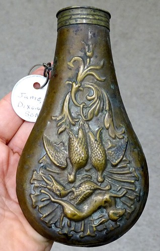 ANTIQUE James Dixon CIVIL WAR Copper Brass POWDER FLASK Horn HUNTING ...