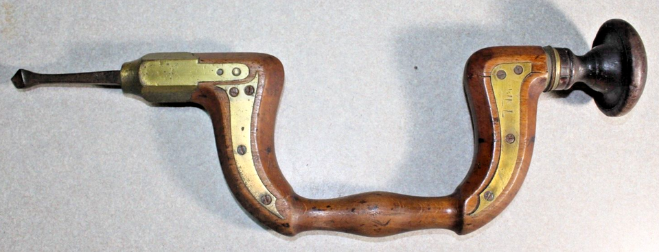 Antique Wood & Brass Brace and Bit With name | eBay