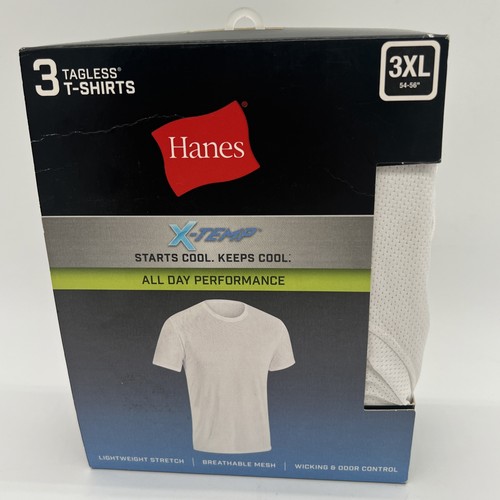 Hanes Mens Moves Mesh 3-Pack T-Shirt 3XL X-Temp Moisture-Wicking White ...