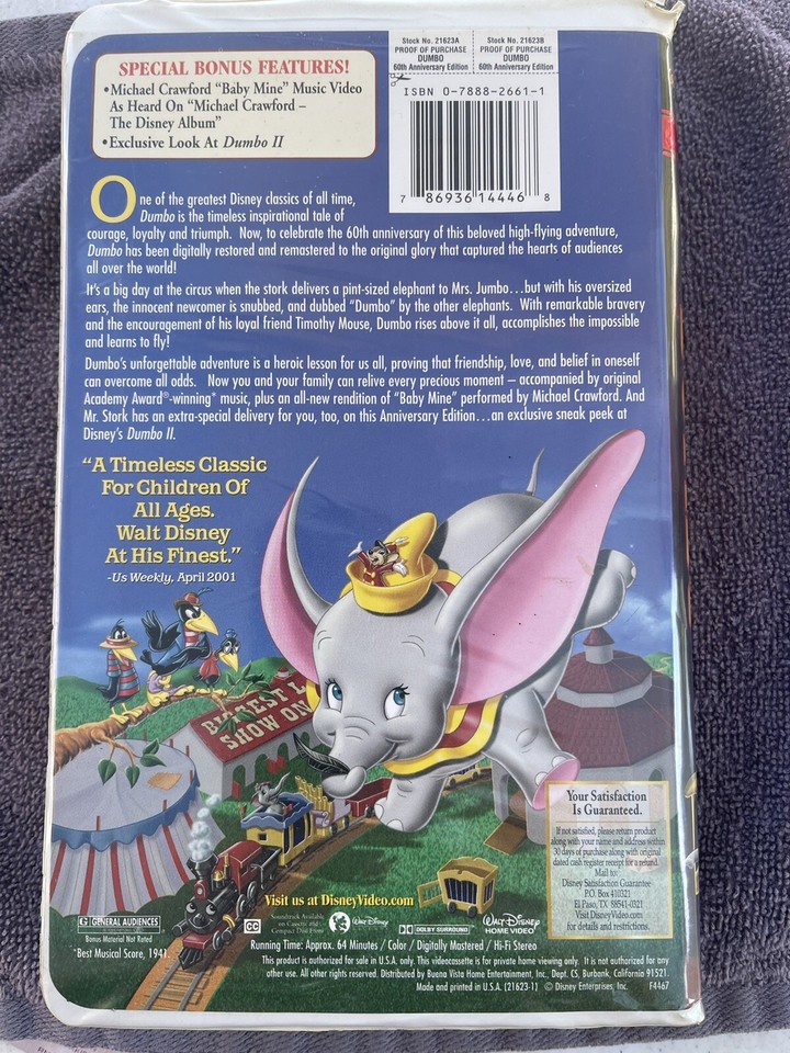 Dumbo (VHS, 2001, 60th Anniversary Edition) 786936144468| eBay