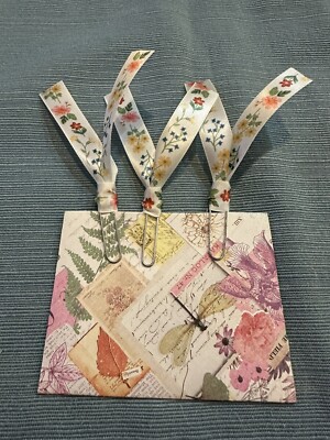 Paperclip Ribbon Bookmarks. Multi Color Flowers Set Of 3. With Mini ...