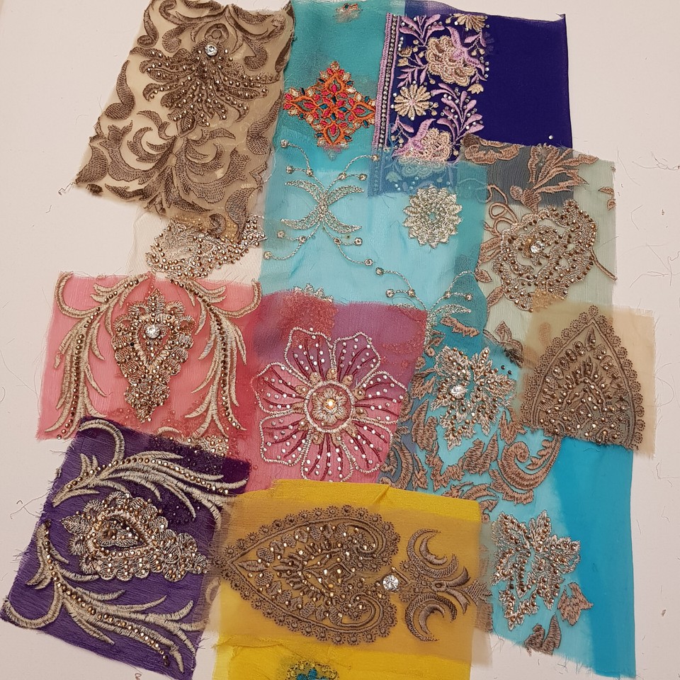 Sari scraps beaded embellished fabric offcuts art projects sequin ...