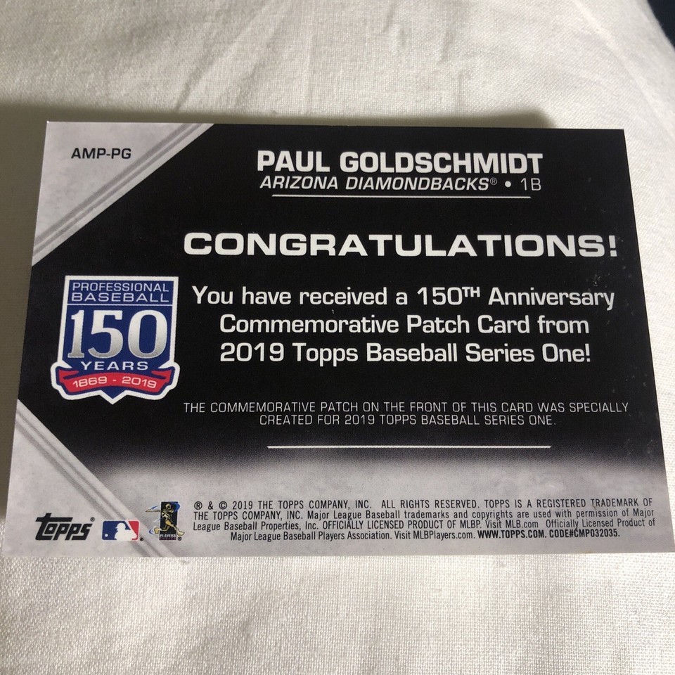 PAUL GOLDSCHMIDT 2019 TOPPS 150TH ANNIVERSARY COMMEMORATIVE PATCH CARD ...