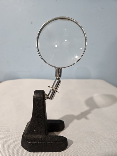 MAGNIFYING GLASS: Desktop, CAST IRON BASE, metal frame, 2-5/8 ...