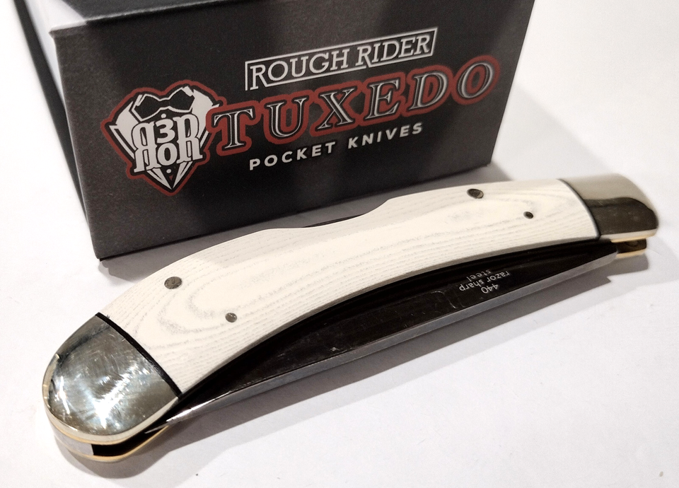 Rough Rider White Micarta Wood Lockback Trapper Folding Pocket Knife ...