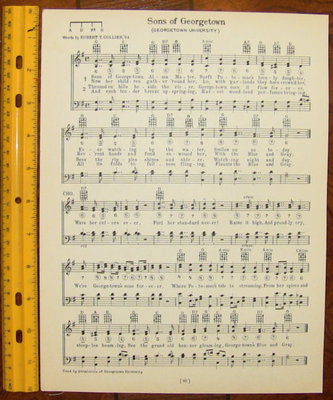 GEORGETOWN UNIVERSITY Alma Mater Song Sheet c1929 "Sons of Georgetown ...