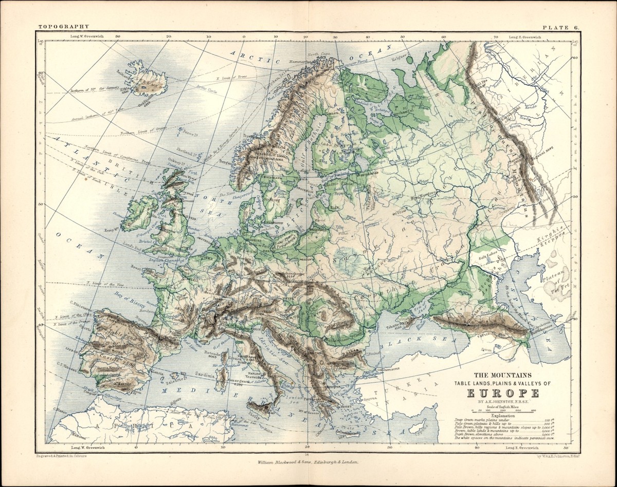 Europe Physical Map Mountains