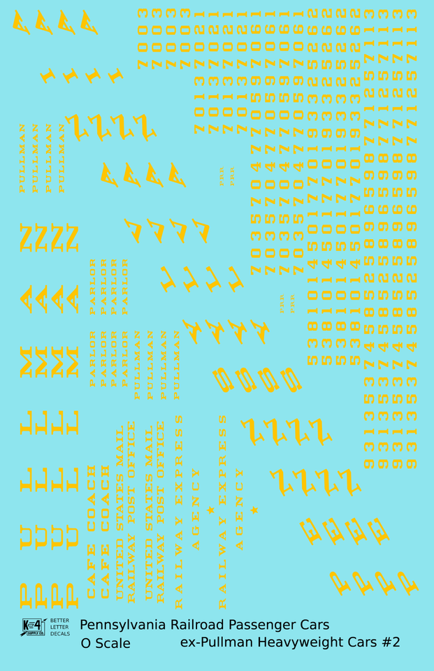 K4 O Scale Decals Pennsylvania Railroad Ex-Pullman Passenger Cars Dulux ...