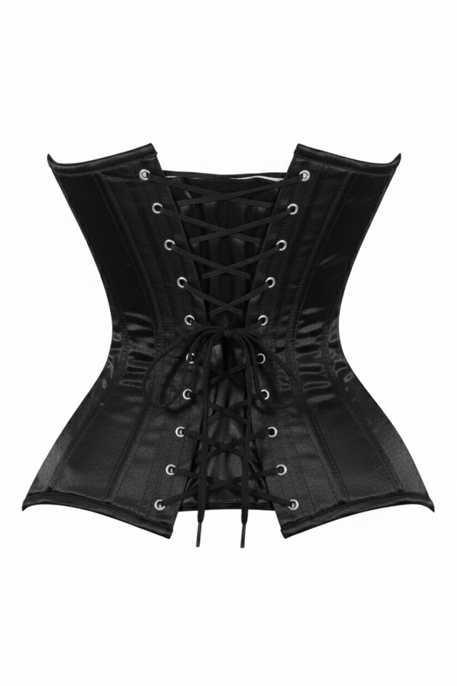 Black Satin Overbust Corset Sweetheart Neckline Busk Closure | eBay