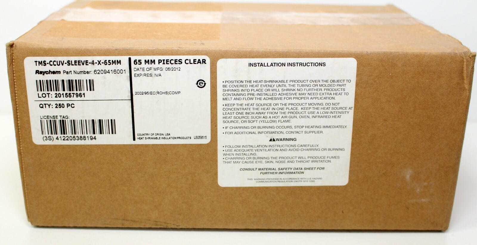 250 Raychem TMS-CCUV-SLEEVE-4-X-65MM Clear Heat Shrink Tubing Sealing ...