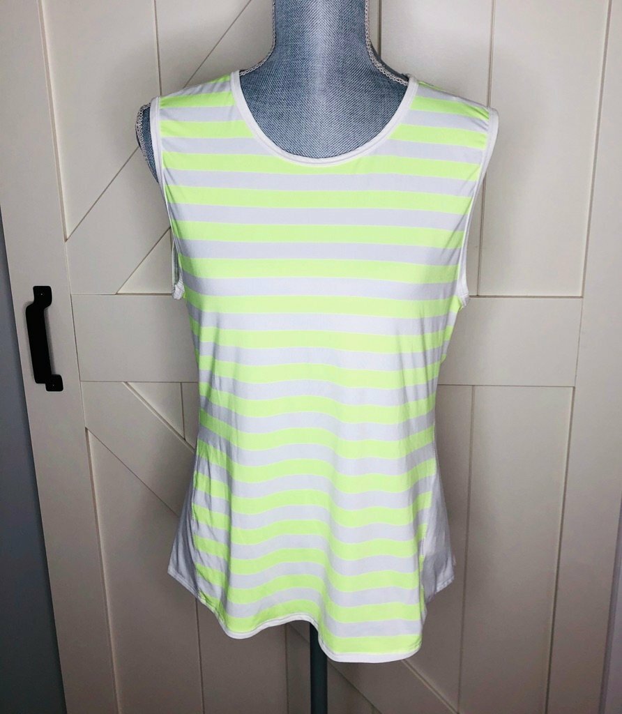 NWOT ATHLETA Ocean Stripe Chi Muscle Tank Top #438591 Highlighter ...