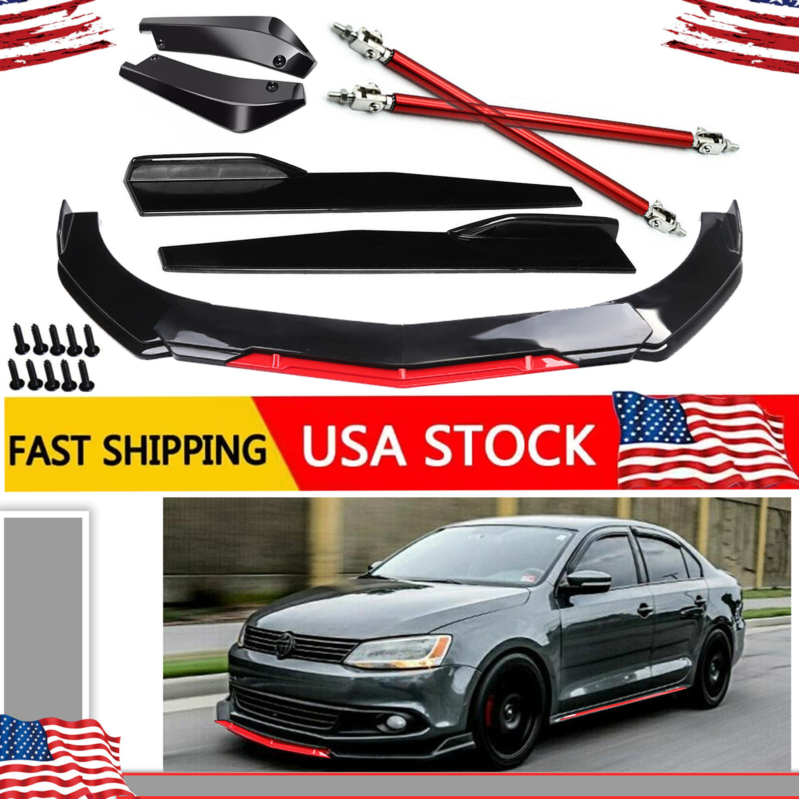 For VW Jetta MK6 MK7 Front Bumper Lip Splitter Spoiler Body Kit Side ...