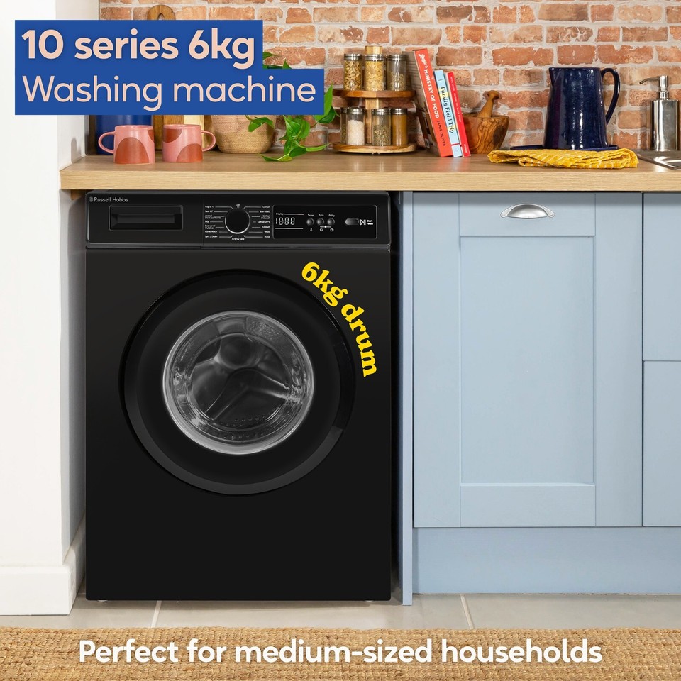 Russell Hobbs Washing Machine 6kg 1200rpm Black Freestanding RH612W110B ...