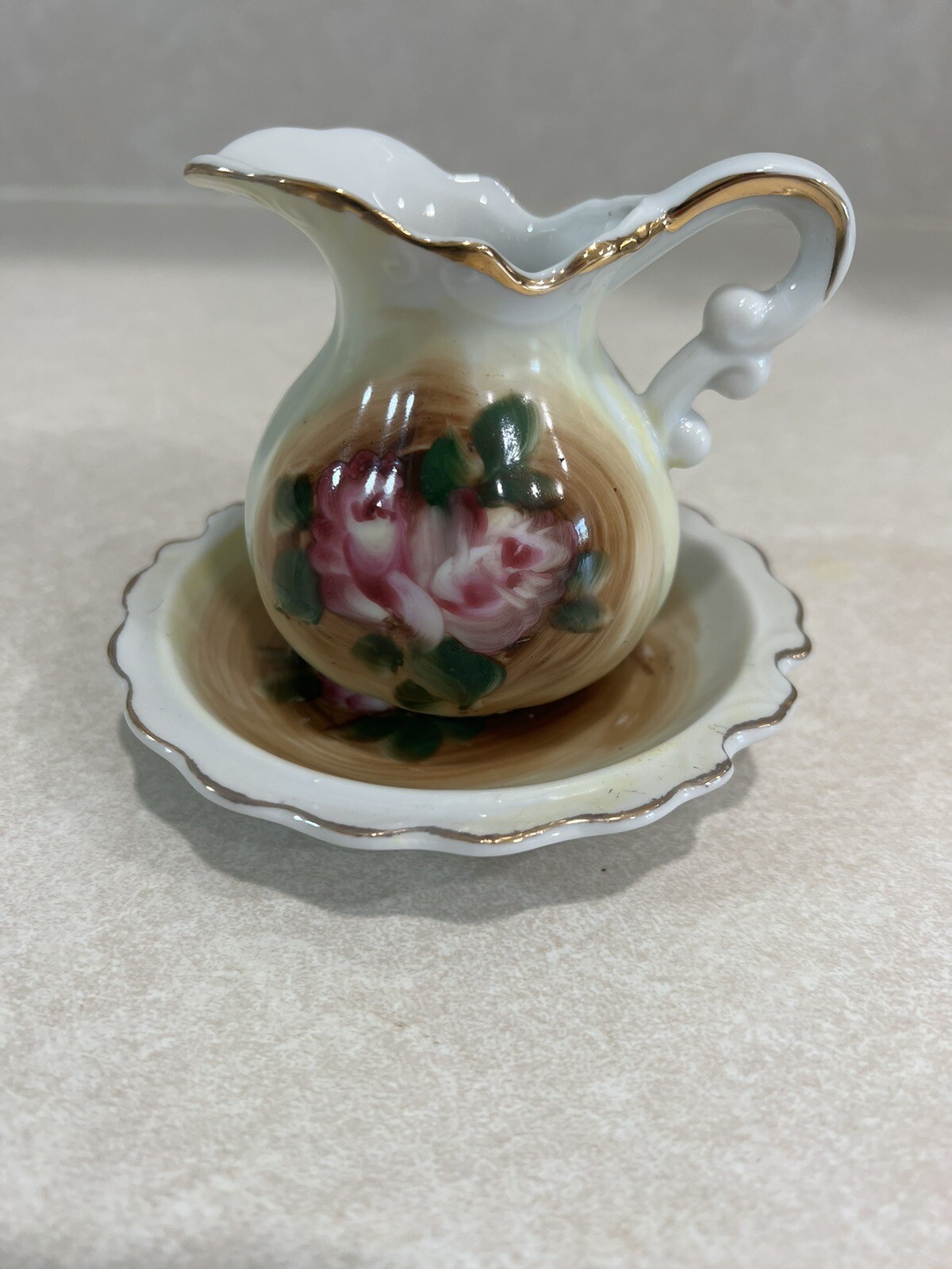 Vintage Japan Porcelain Miniature Pitcher and Basin Hand-painted Roses ...