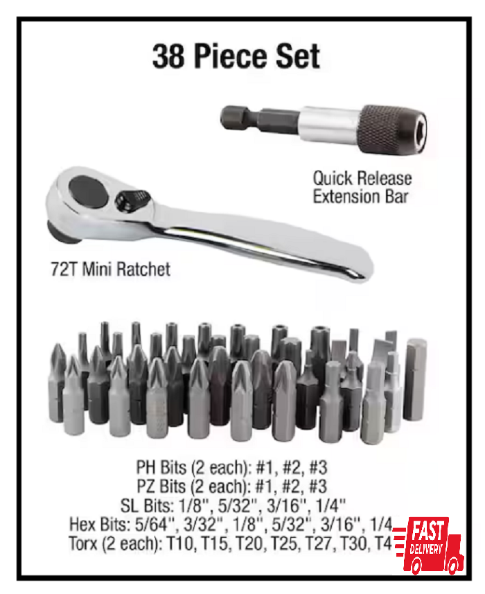 SUNEX TOOLS Mini Ratchet and Bit Set Durable Aluminum Case (38-Piece ...