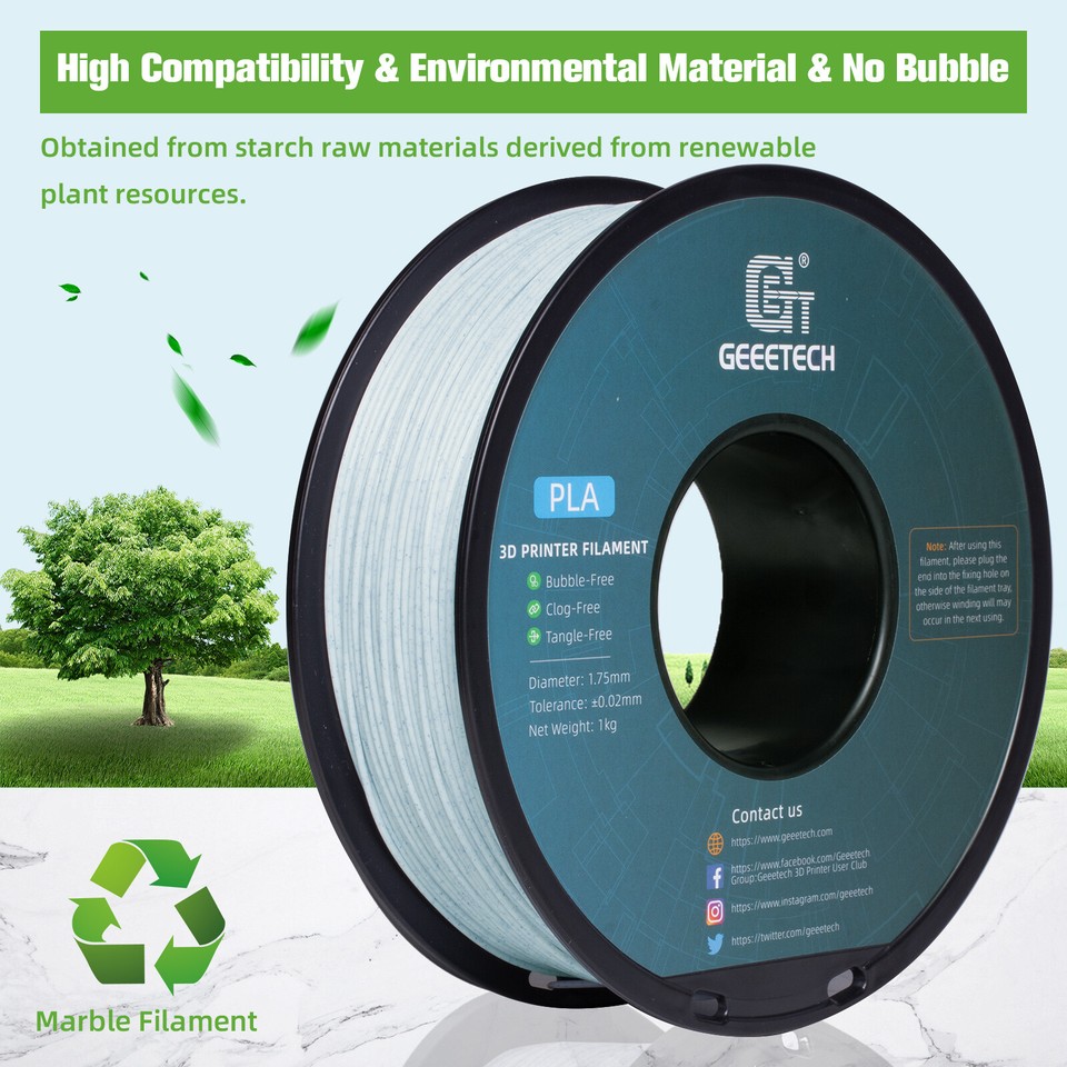 GEEETECH PLA 3D Printer PLA Filament 1.75mm 1KG Marble Blue Stone ...