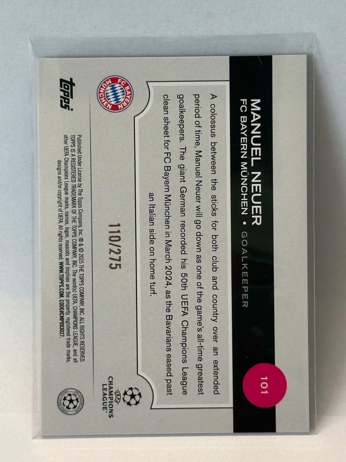 2024-25 Topps UEFA MANUEL NEUER /275 Navy Blue Foilboard