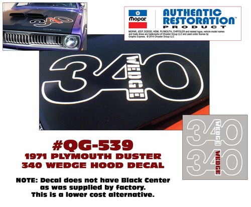 QG-539 1971 PLYMOUTH DUSTER - 340 WEDGE HOOD DECAL - OUTLINE ...