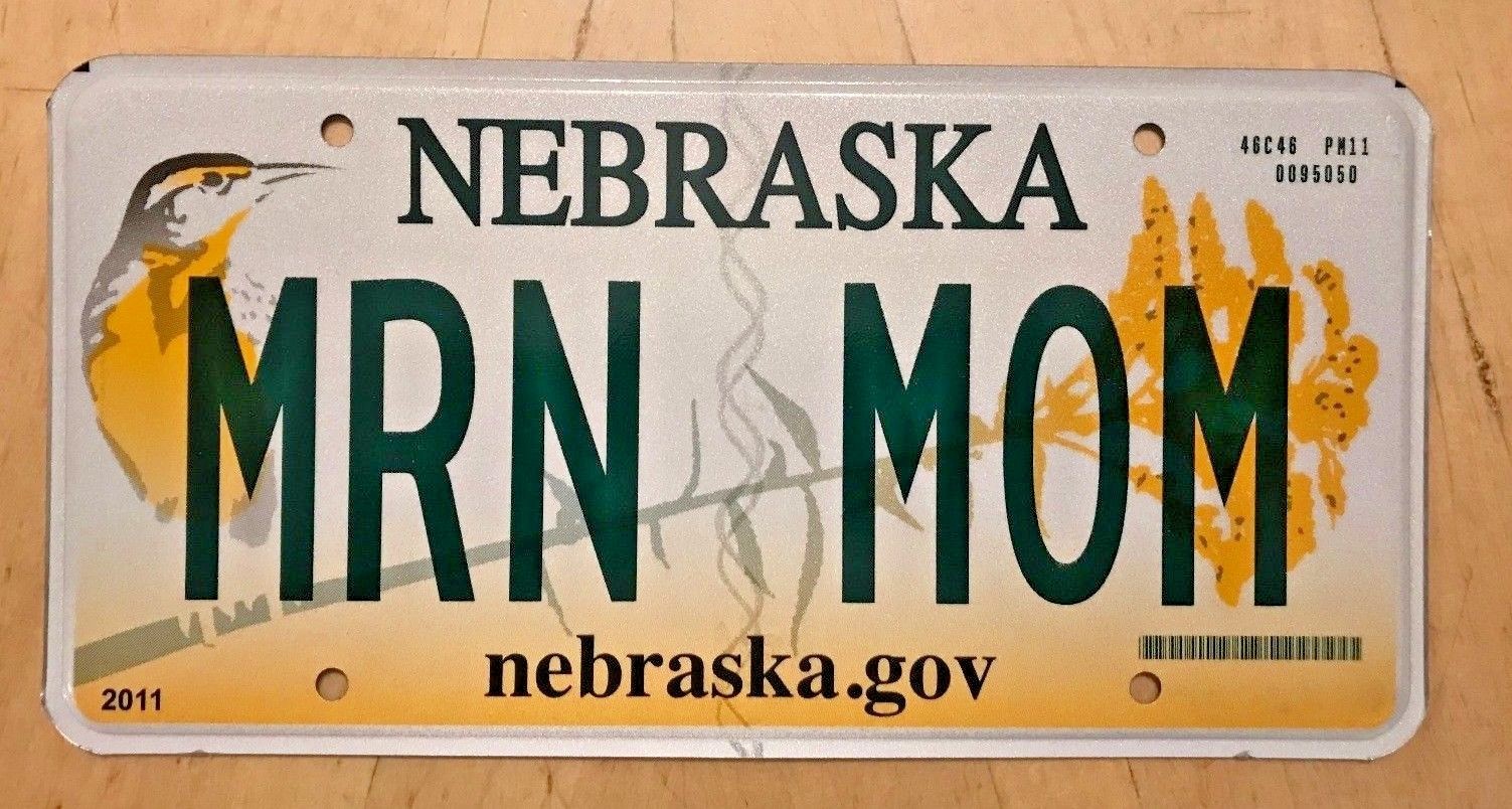 NEBRASKA GRAPHIC BIRD VANITY LICENSE PLATE " MRN MOM " MR AND MOM MOMMY ...
