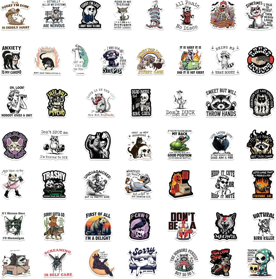 100 PCS Funny Stickers Adults, Waterproof Vinyl Black Humor Sarcastic ...