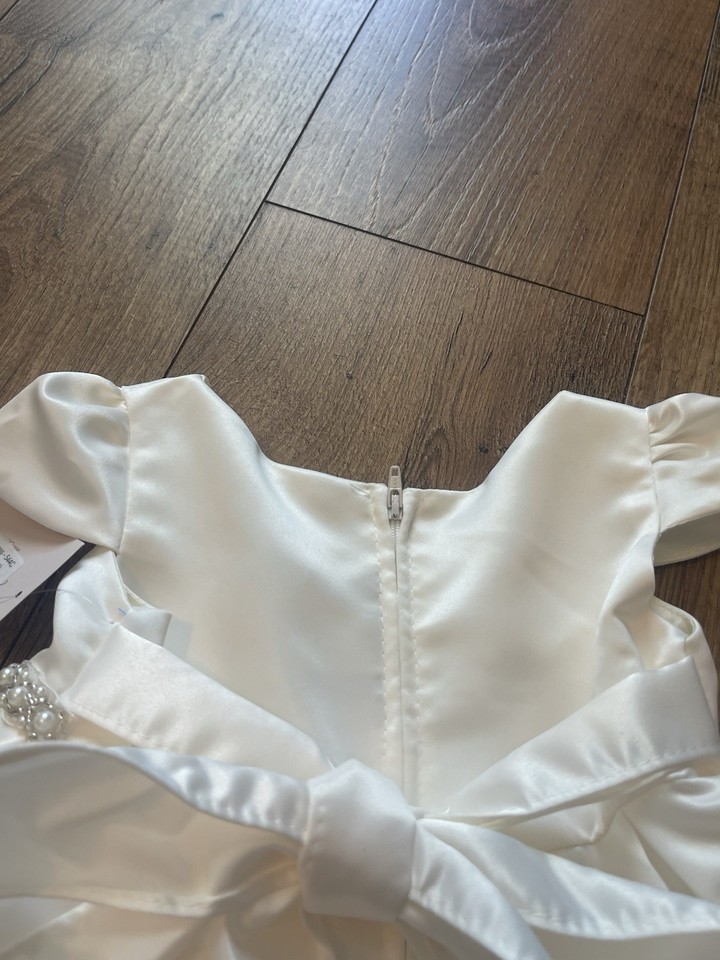 NWT Kids Dream Flower Girl Pleated Pearl Trim Dress Ivory Size 12 M | eBay