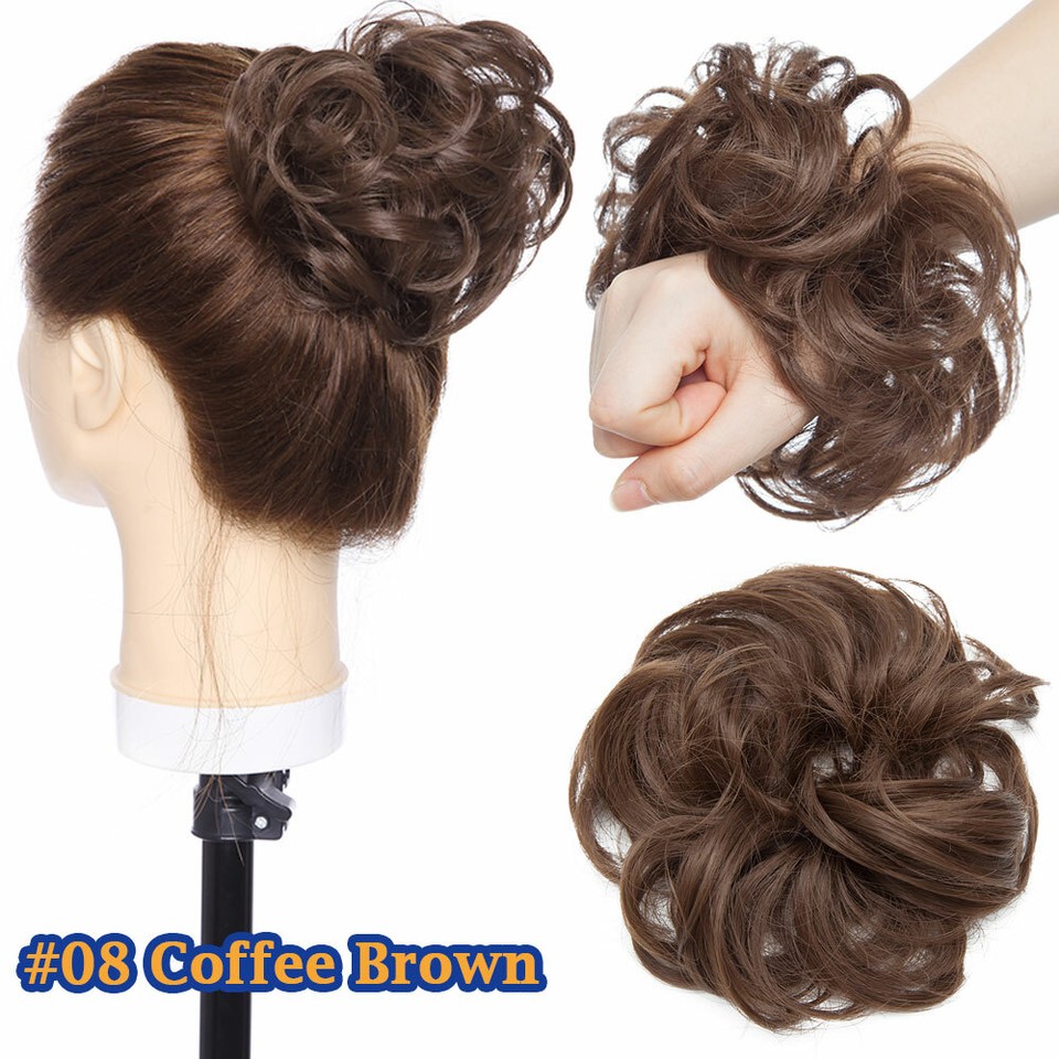 Thick Messy Rose Bun Curly Scrunchie Hair Extensions Natural Updo ...
