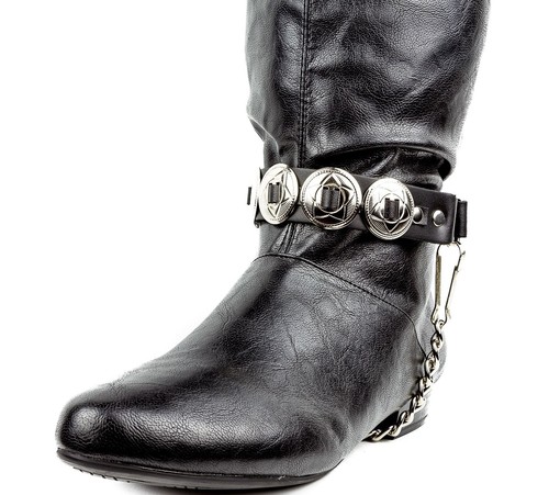 Concho Leather Bootstrap Pair with Chain Bikers Punk Goth Cowboy Shoes ...