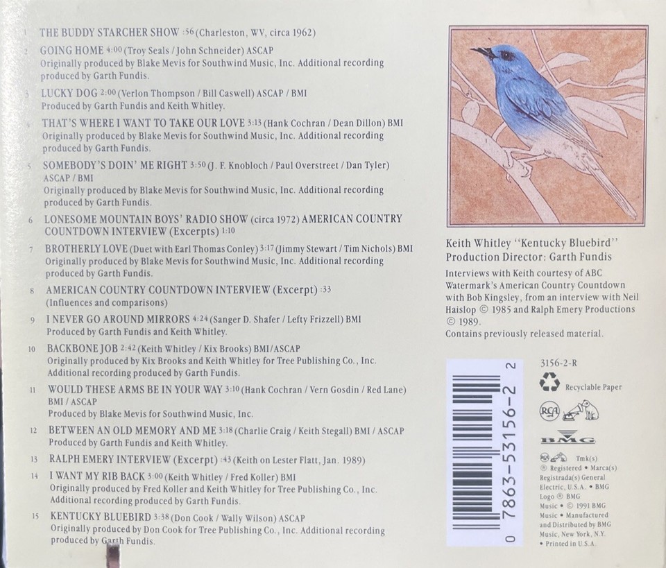 Kentucky Bluebird by Keith Whitley (CD, Sep-1991, RCA) 78635315622 | eBay