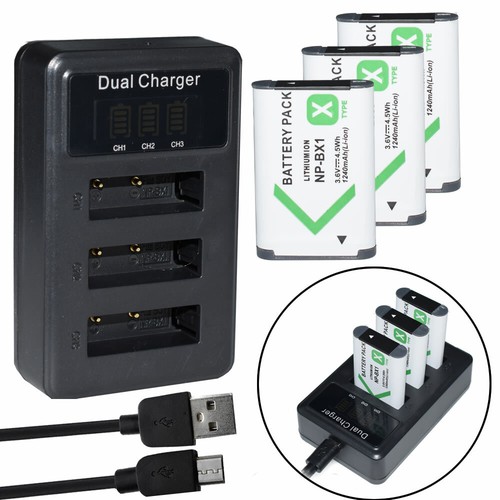 3Pcs Battery +Triple Charger for Sony NP-BX1 Cyber-shot DSC-RX100M7 ...