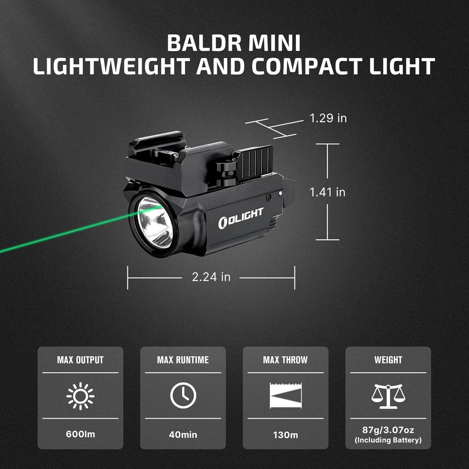 Olight Baldr Mini 600 Lumens RechargeableTactical Light With Green ...
