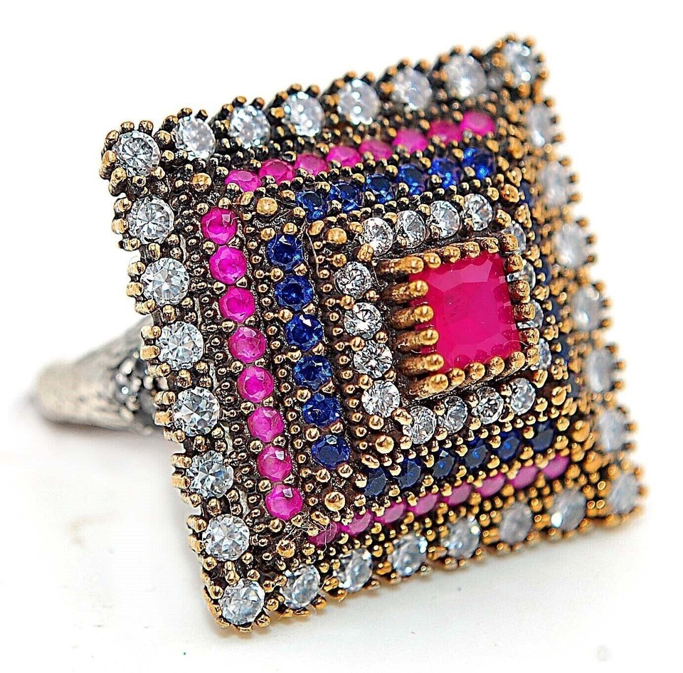 Ottoman Empire Style 6CT Treated Ruby 925 Sterling Silver Ring Sz 8 HB2 ...
