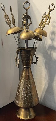 VINTAGE Brass Turkish Shish Kebab Sword Skewers in Brass Vase Holder | eBay