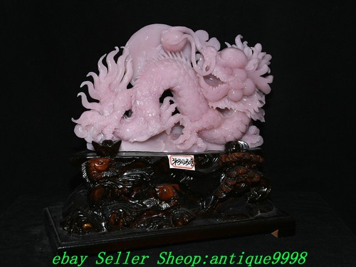 15" Natural Pink Xiu Jade Carve Feng Shui Wealth Dragon Play Beads ...