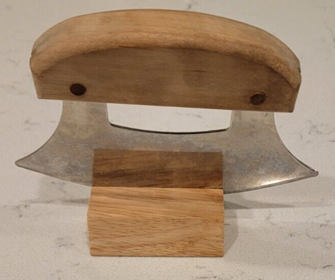 Alaskan Ulu Knife w/Etched Birch Wood Handle and Stand | eBay