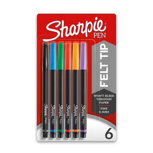 Sharpie Felt Pens Fine Point Assorted Ink 6/Pack (1976527) 71641010116 ...