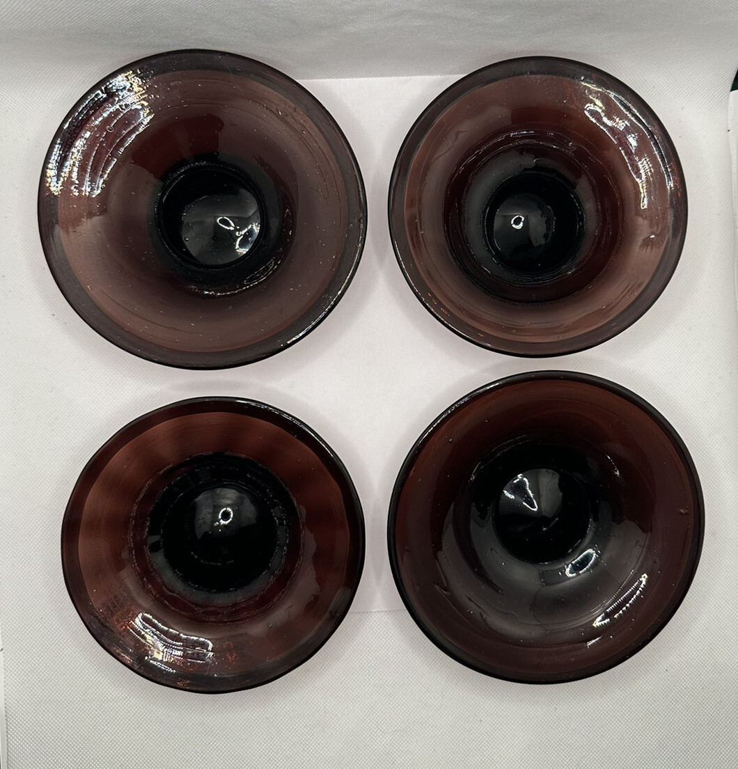 Vintage Set of 4 Hand Blown Amethyst Glass Pedestal Bowls Odilon Avalos ...