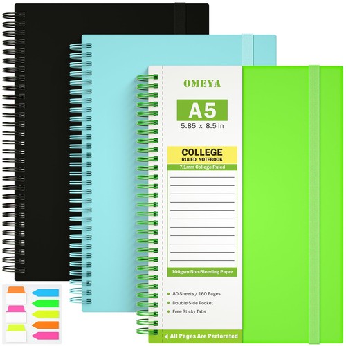 Spiral Notebook, 3 Pack Notebooks College Ruled with Pockets, A5 Lined ...