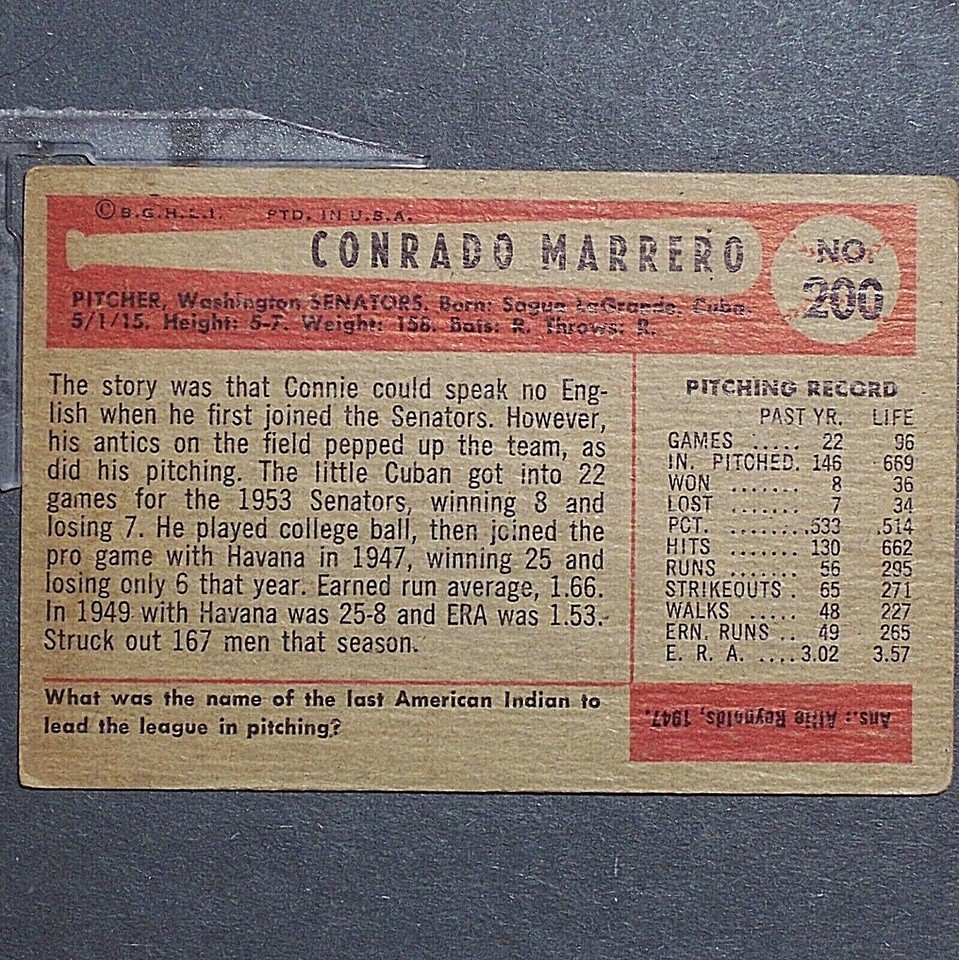 CONRADO MARRERO 1954 Bowman #200 Washington Senators VINTAGE | eBay
