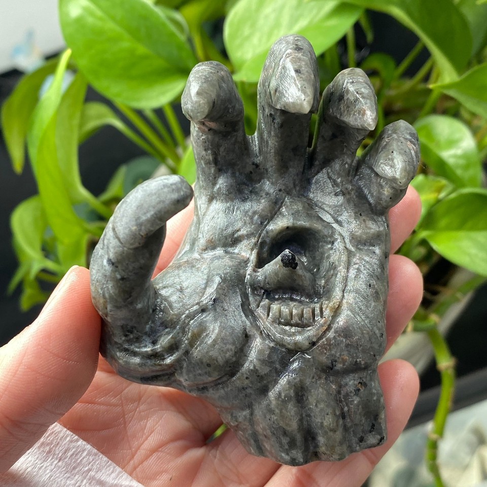 2.8" Natural Flame stone quartz hand-carved Magic hand crystal reiki ...