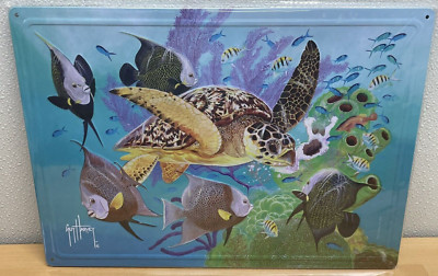 Guy Harvey Hawksbill Turtle & Tropical Fish Metal Sign. 17”x12”. | eBay
