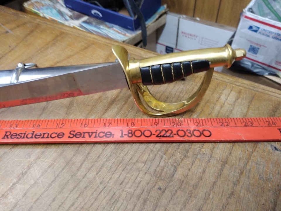 Vtg 23" Sword Sabre Metal Sheath Fancy Brass Loop Guard Twistwire ...