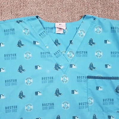 BOSTON RED SOX Scrub Top Womens 2X MLB Baseball Blue All Over Print | eBay