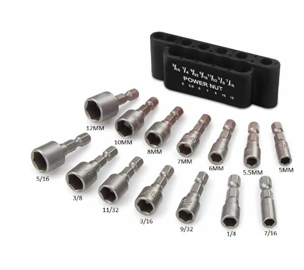 14/28PCS Power Nut Driver Bit Set Quick Change MM & SAE Impact 1/4" Hex ...