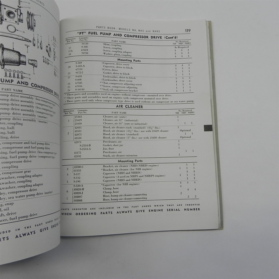 VINTAGE 1955 CUMMINS PARTS BOOK FOR NH NHS NGRS DIESEL ENGINES 6194-G ...